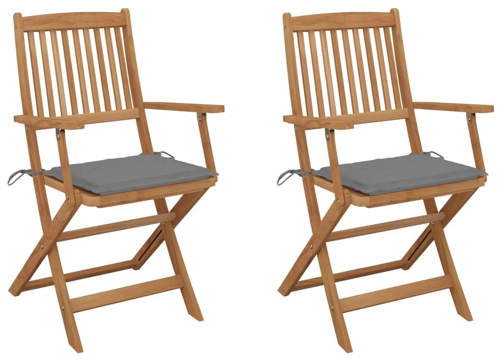 3064591 vidaXL Skládací zahradní židle s poduškami 2 ks masivní akáciové dřevo