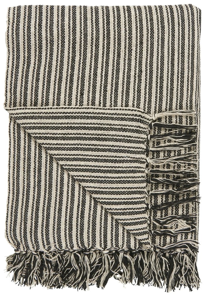 IB LAURSEN Bavlněný přehoz Cream/Black Stripe, černá barva, krémová barva, textil