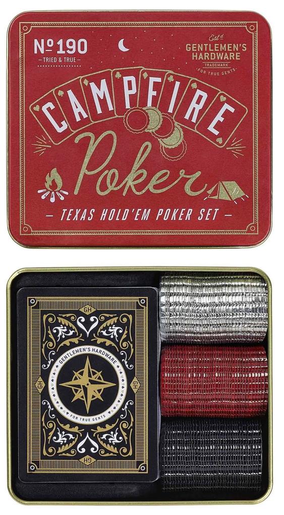 GENTLEMEN'S HARDWARE Kapesní sada na Texas Hold 'em Poker, červená barva, kov, papír