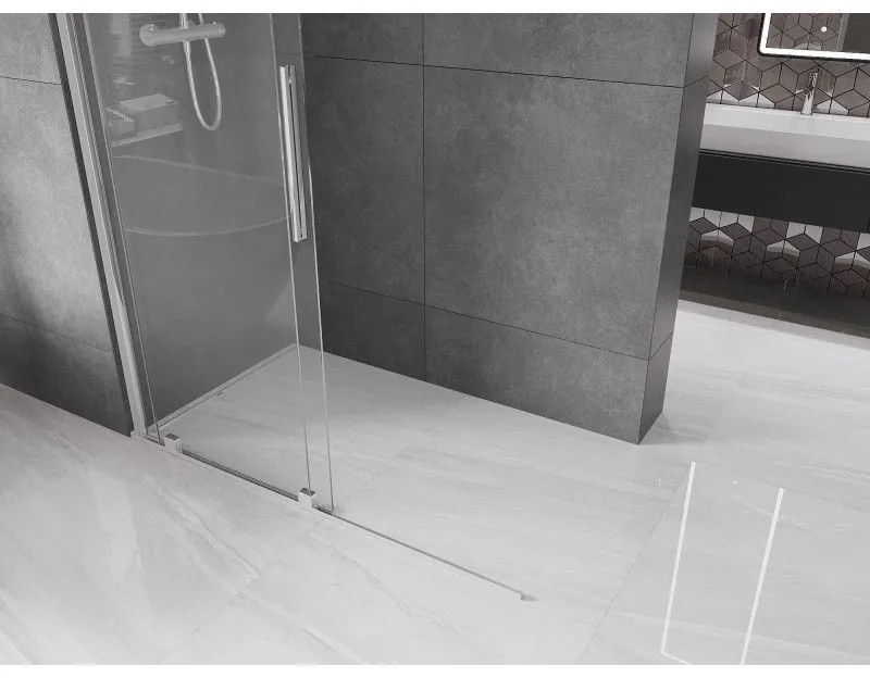 Mexen Velar, posuvné dveře do otvoru typ Walk-In 140 cm, 8mm čiré sklo, chromová, 871-140-000-03-01