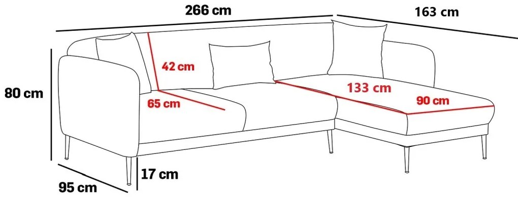 HANAH HOME Rohová pohovka SIMENA krémová pravá 266 cm 825BLC2832