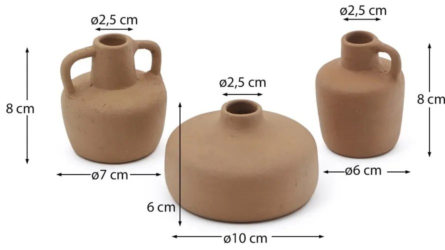 Oranžové terakotové vázy v sadě 3 ks (výška 6 cm) Sofra – Kave Home