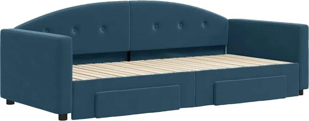 Válenda s přistýlkou a zásuvkami modrá 90 x 200 cm samet 3197348