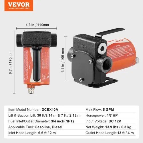 Palivové čerpadlo 12 V 18,9 l/min 0,11 kW dieselové čerpadlo s automatickou