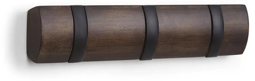 Dřevěný věšák na zeď Umbra Flip 3 s kovovými háčky | tmavě hnědý | BIANO