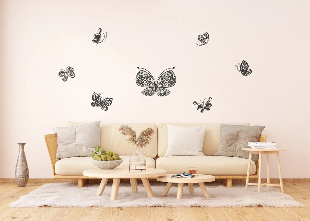 Samolepka na zeď Černé Kreslené Motýly | 65 x 85 cm | DF0459
