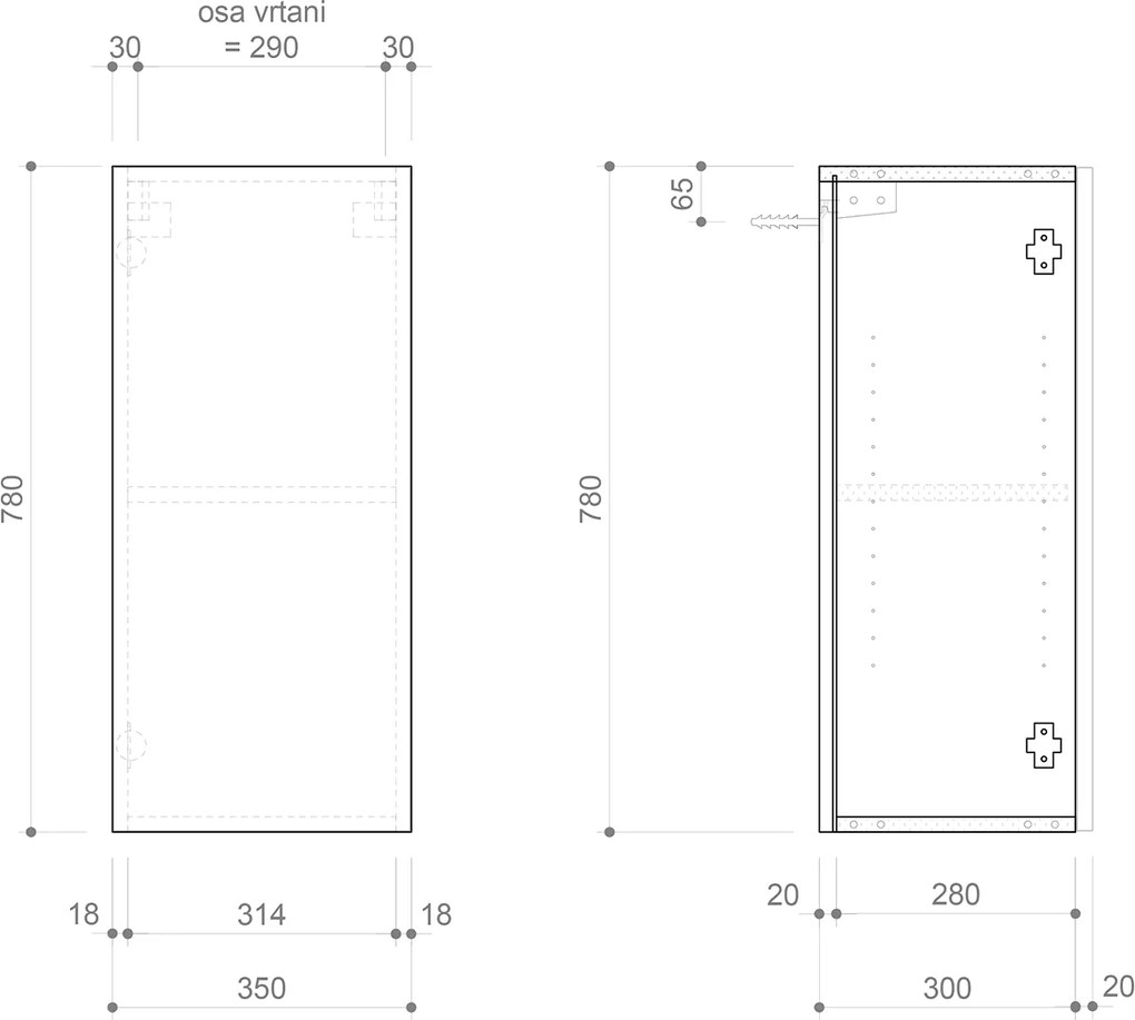 Sapho ESPACE 35 x 78 x 32 cm ESC630-3030 skříňka 1x dvířka levá/pravá bílá lesk
