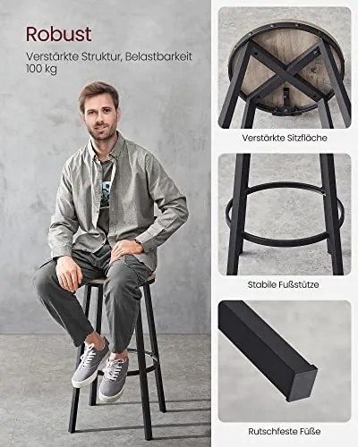 Barové židle, kuchyňské židle 2 kusy, šedobéžová a černá