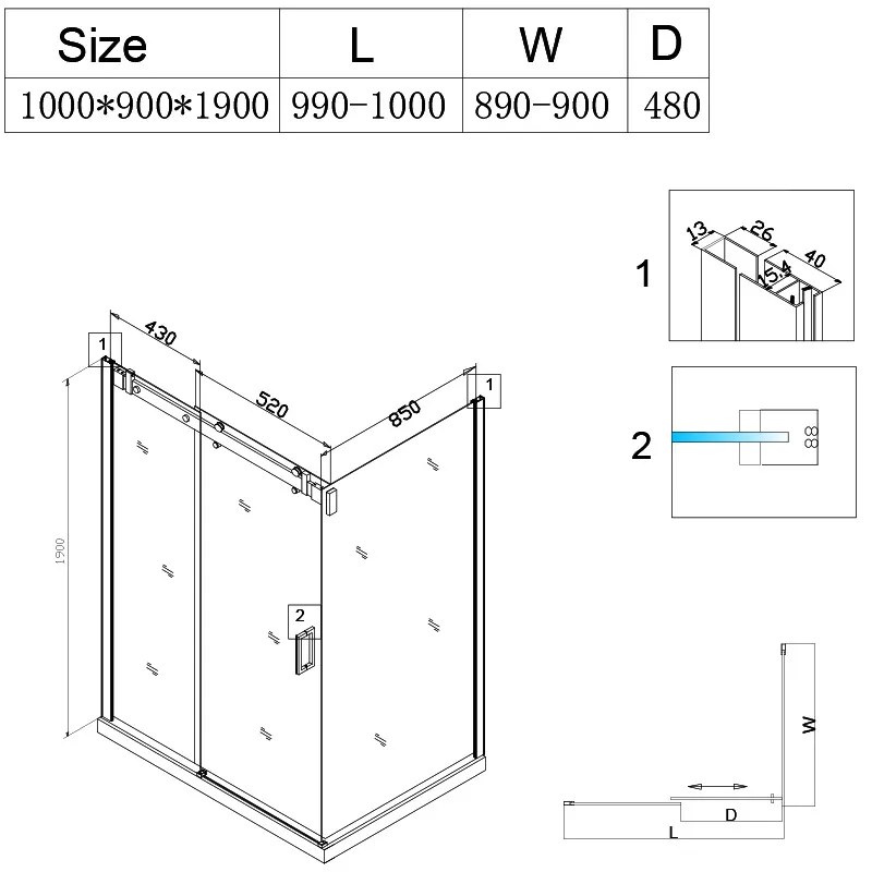 BPS-koupelny Obdélníkový sprchový kout HYD-OK202A 100x90 chrom/transparent + vanička HYD-OSV-ST04A černá