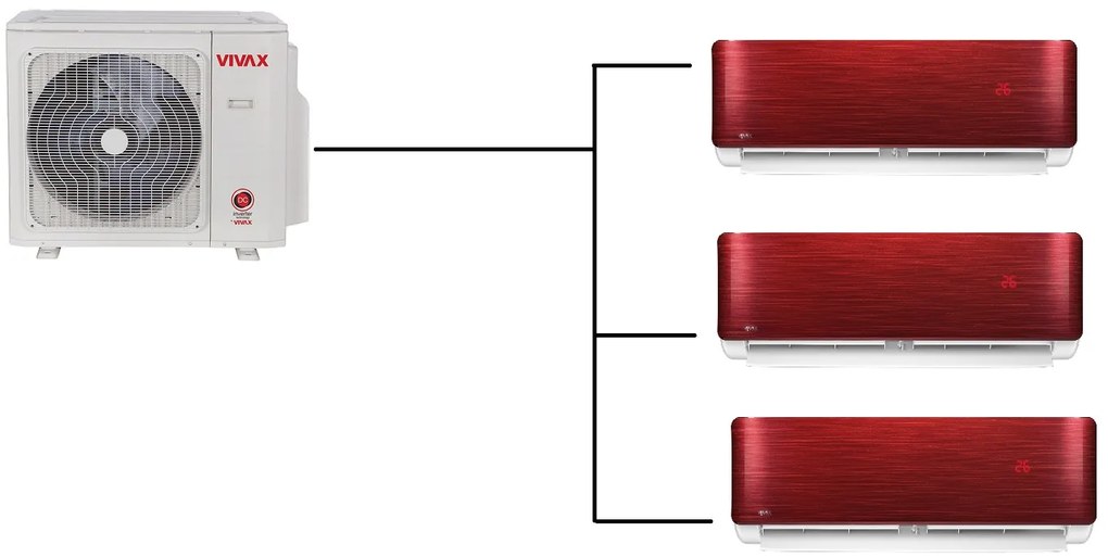 Klimatizace Vivax Design R+ red 1+3 (3,5kW + 3,5kW + 3,5kW) Multi-split R32