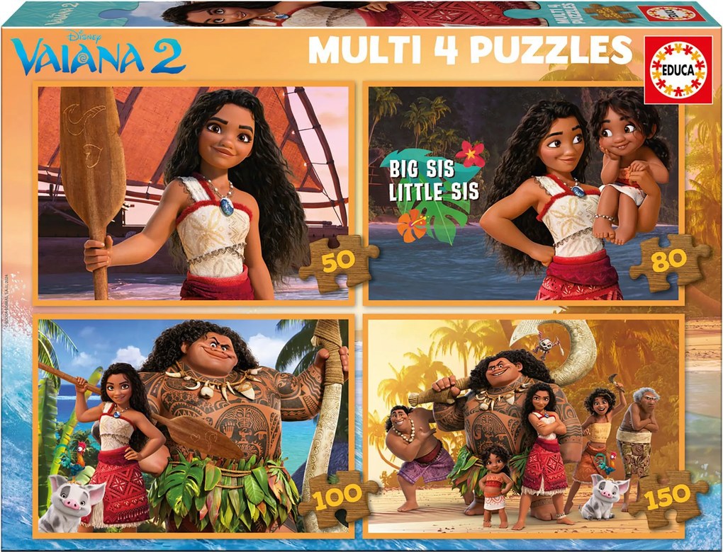 Educa puzzle vaiana 2, 4 v 1 (50, 80, 100, 150 dílků)