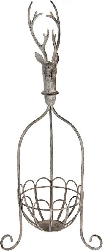 Šedo-hnědý antik kovový košík jelen Deer - 28*28*68 cm