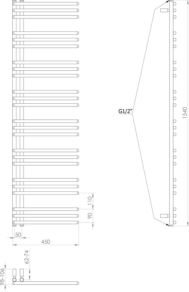 Aqualine POSEIDON otopné těleso 450 x 1540 mm bílá PS415