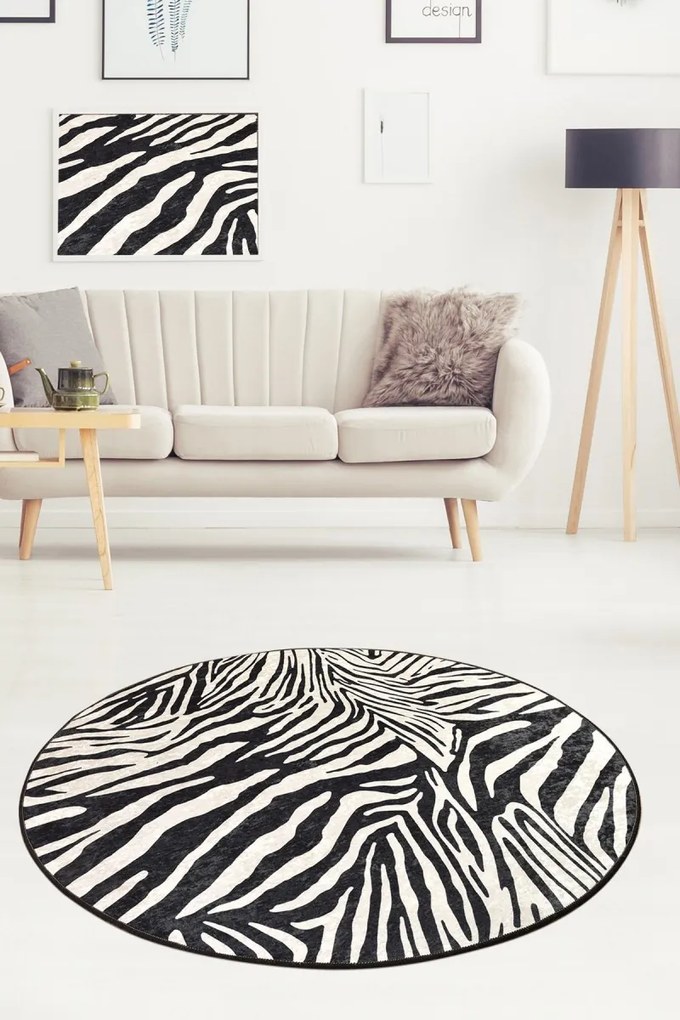 Kulatý koberec Zebra 140 cm bílý/černý