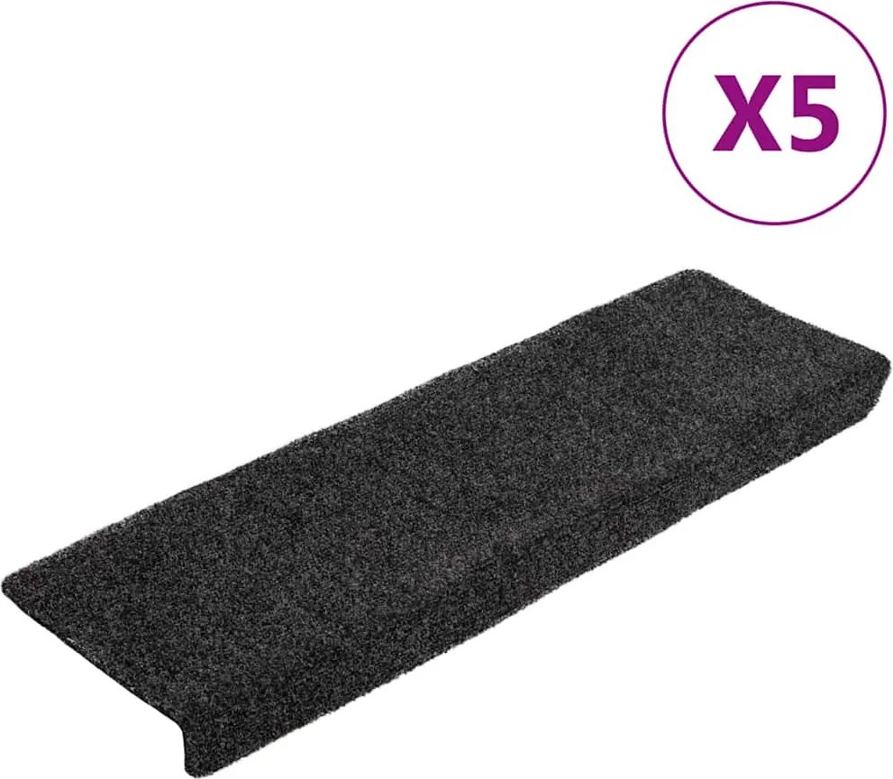 Schodové rohože samolepicí 5 ks 65 x 21 x 4 cm tmavě šedé s obdélníkovým okrajem 149724