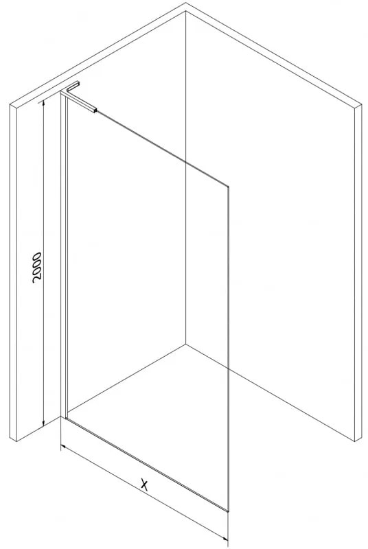 Mexen, Mexen Kioto-X L sprchová stěna 60 x 200 cm, průhledná 10 mm, černá - 800-060-107-70-00-X