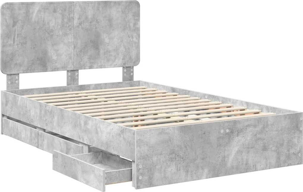Rám postele s čelo Betonově šedá 135 x 190 cm Inženýrské dřevo 3412605