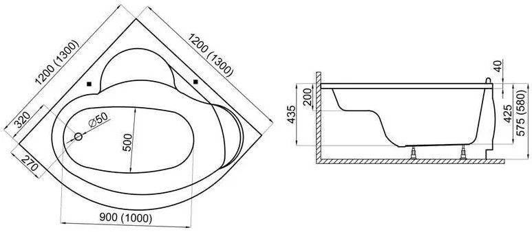 Polimat Standard akrylátová vana Délka vany: 120cm