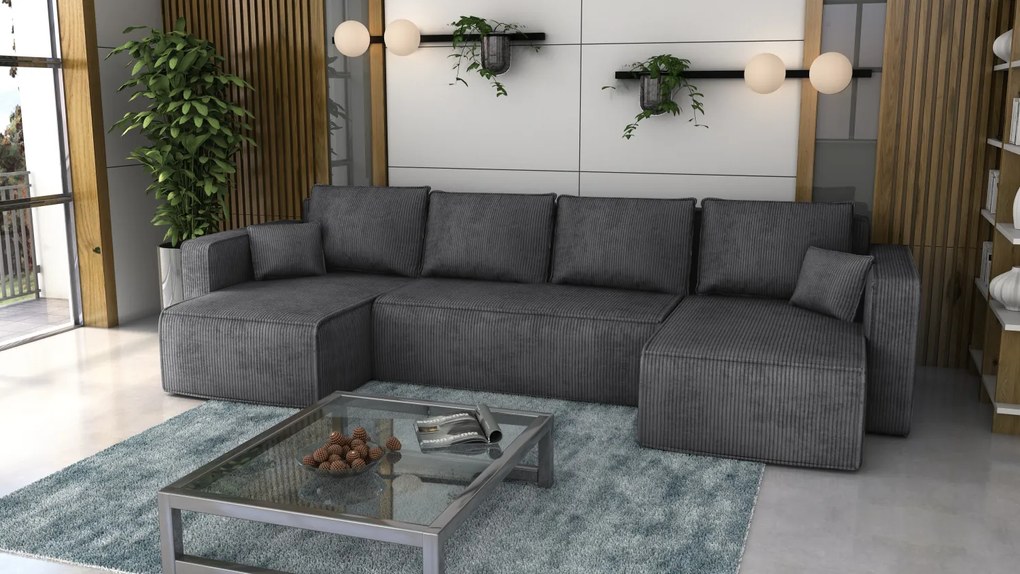 Rozkládací sedací souprava FIRE U - grafitová - manšestr - LINCOLN 90