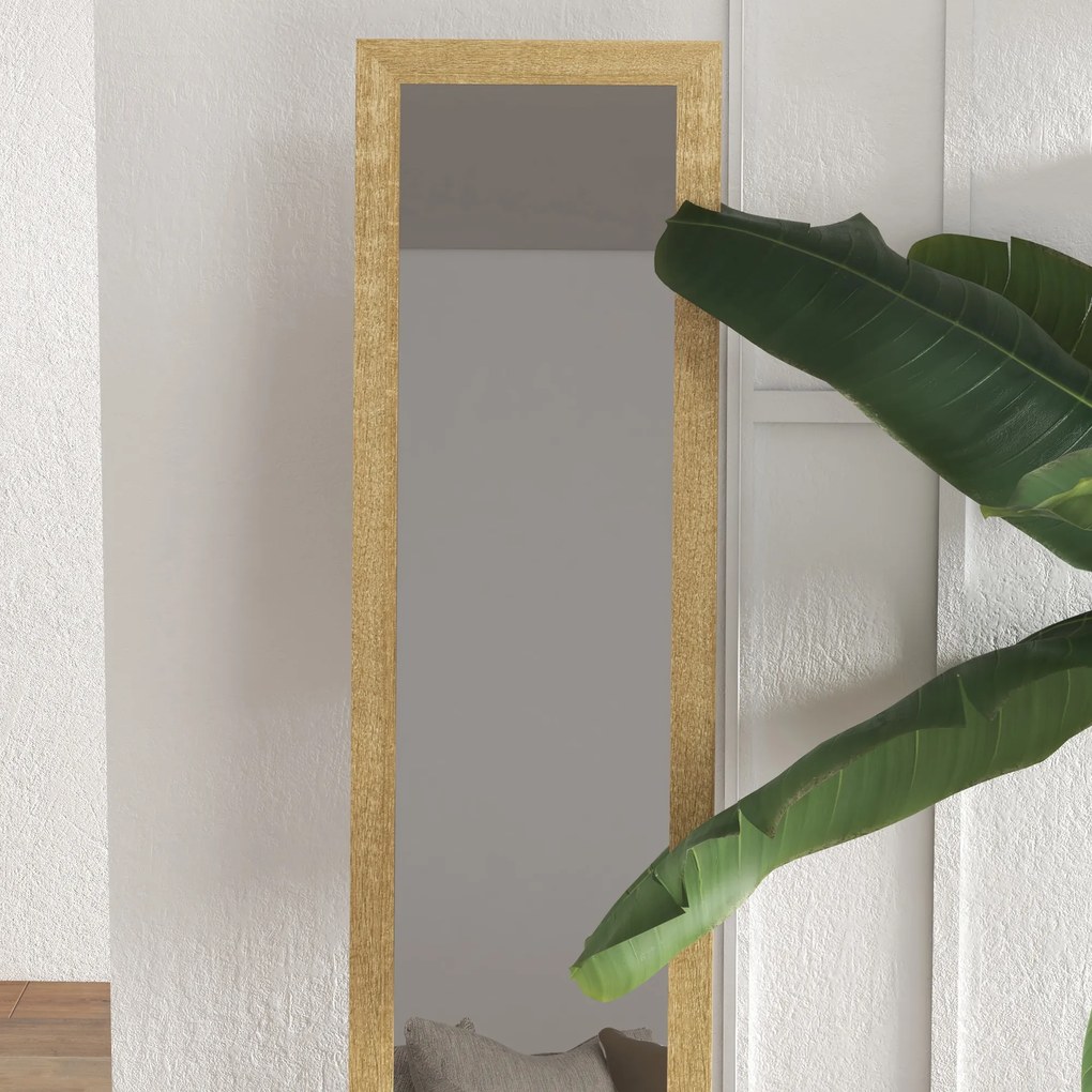 HOMCOM Obdélníkové Zrcadlo na Stěnu nebo Stůl s Dřevěným Rámem do Obývacího Pokoje a Ložnice 37 x 157 cm Přírodní Dřevo