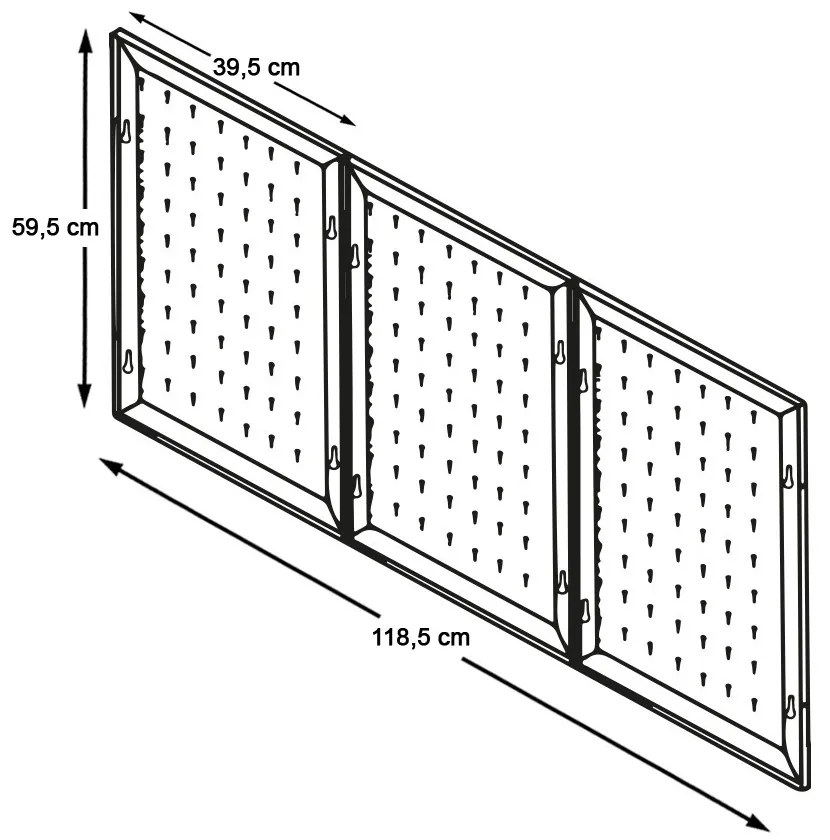 Kovový nástěnný organizér na nářadí s háčky a úložným prostorem