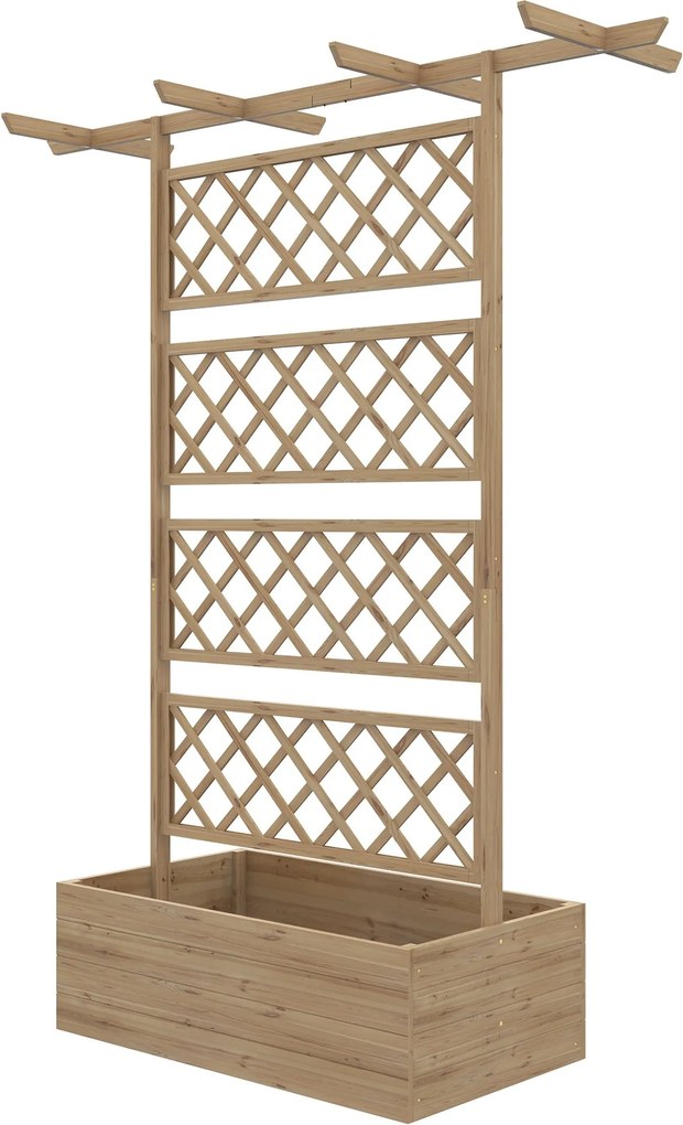 Outsunny Květináč s treláží pro popínavé rostliny, zeleninu a květiny - předolejované smrkové dřevo, rozměry 160L x 55Š x 183V cm, efekt přírodního d…