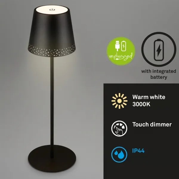 Brilo - LED St nab dotyk stolní lampa KIKI LED/2,6W/5V IP44 2600 mAh černá
