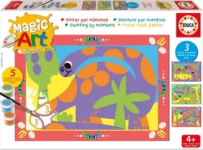 EDUCA Malování podle čísel Dinosaurus / 3 obrázky / 31 x 21,5 cm