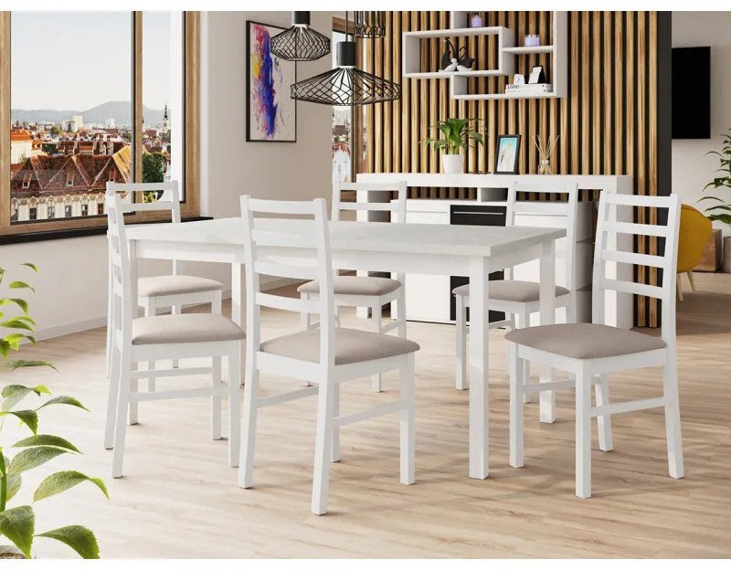 Rozkládací jídelní stůl se 6 židlemi AL02, Barva dřeva: bílá-L, Potah: Zetta 297
