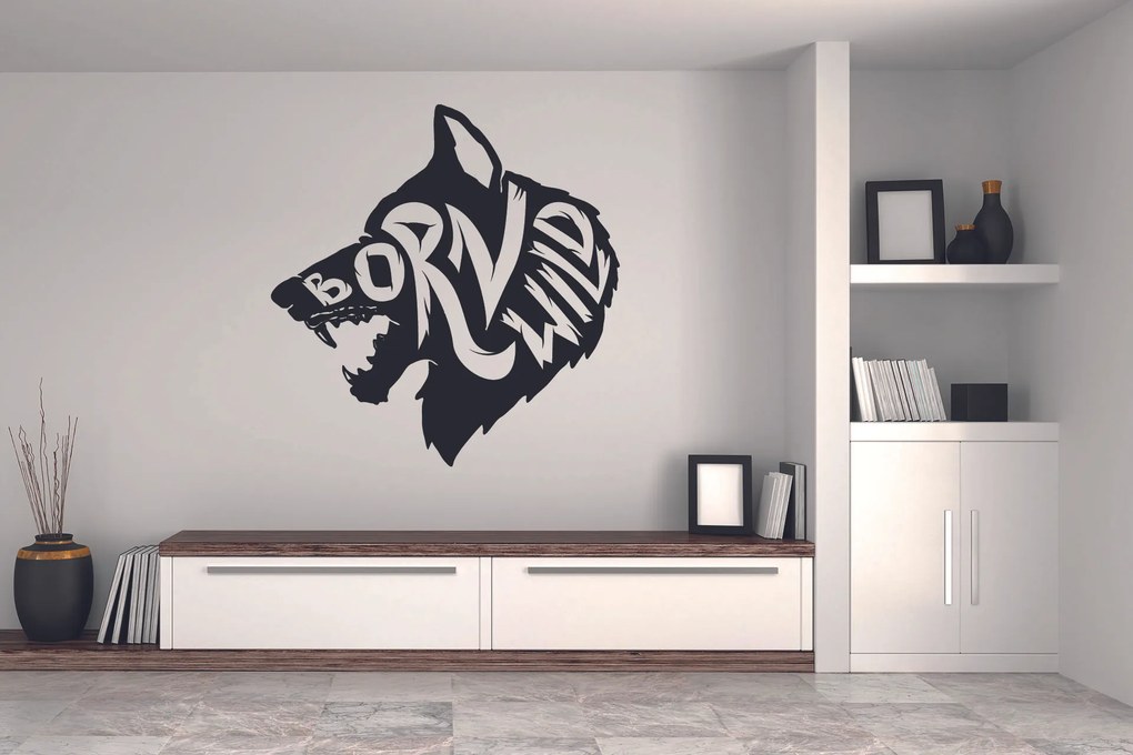 Samolepka na zeď Vlk - born wild Barevná varianta: Černá, Velikost (šířka x výška): 45x47cm
