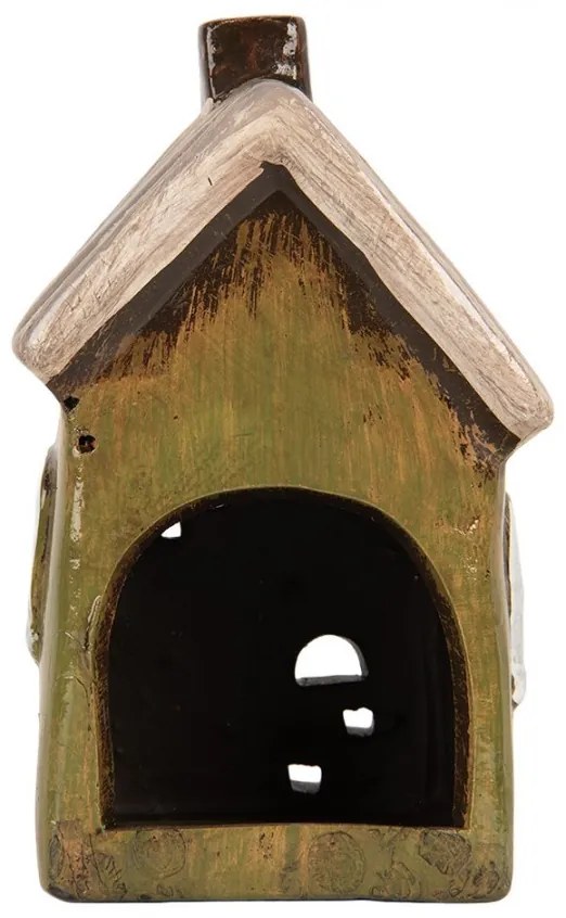 Zelený keramický svícen na čajovou svíčku domek Village - 9*7*16 cm