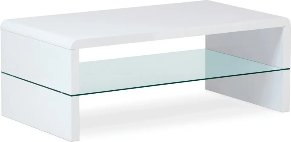 Konferenční stolek MDF vysoký lesk bílý / čiré sklo (110 x 60) cm