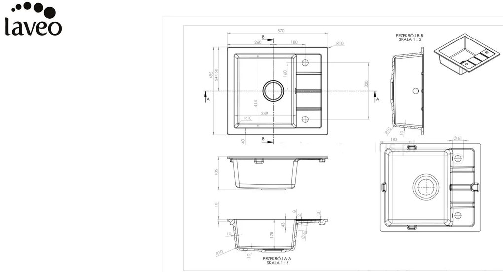 LAVEO Trzynastka - kuchynský drez 570x500x185 mm, Béžová, SBPE413Y