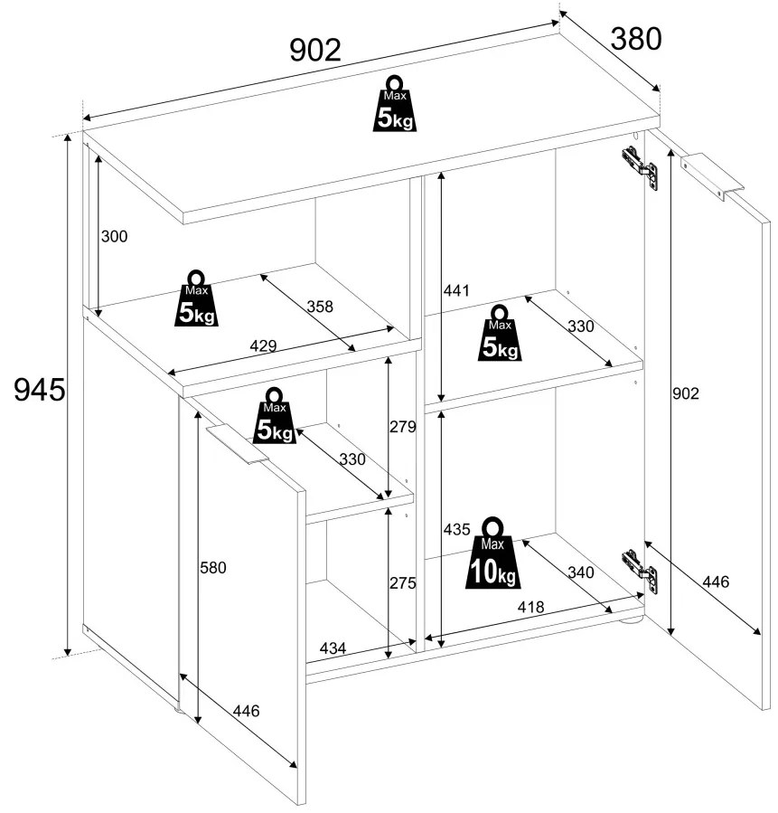 Skříňka s osvětlením Beatrix, bílá lesk/dub viking