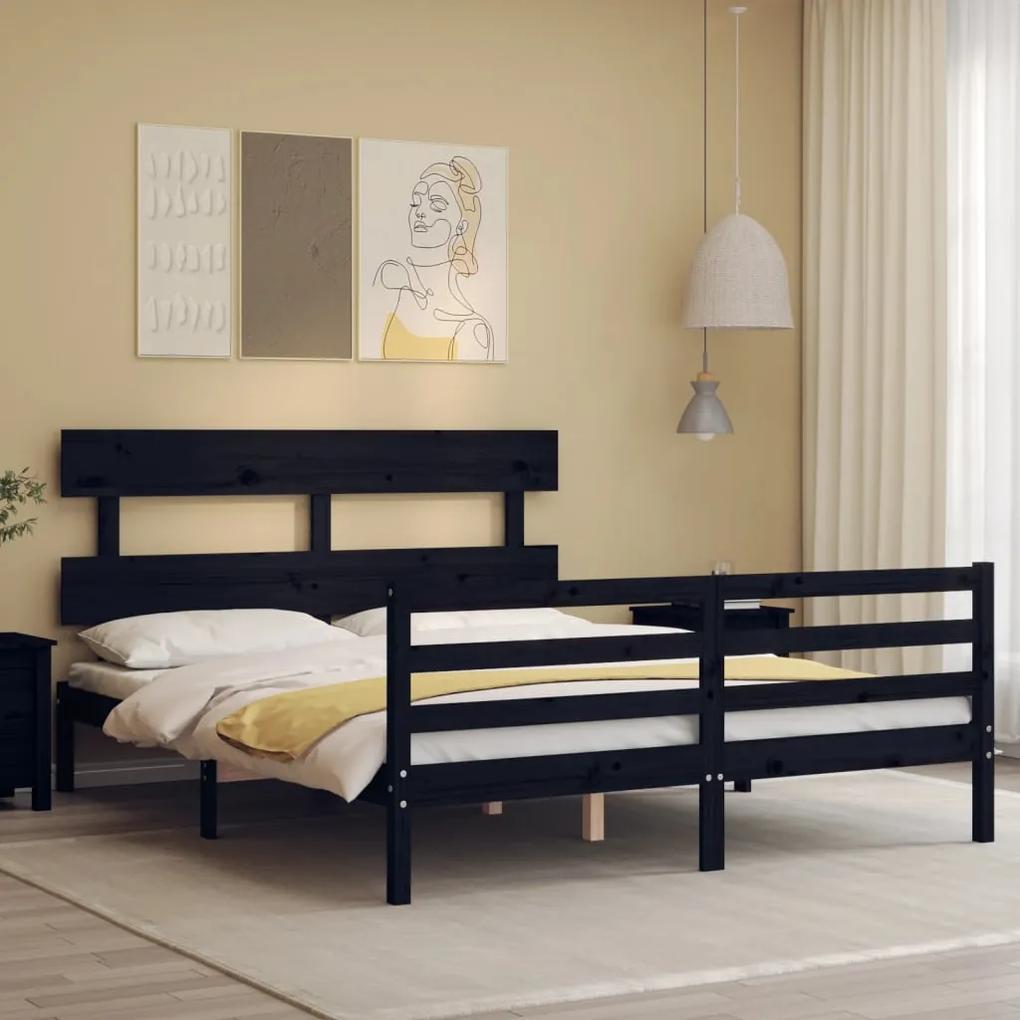 Rám postele s čelem černý 160 x 200 cm masivní dřevo,  3195105