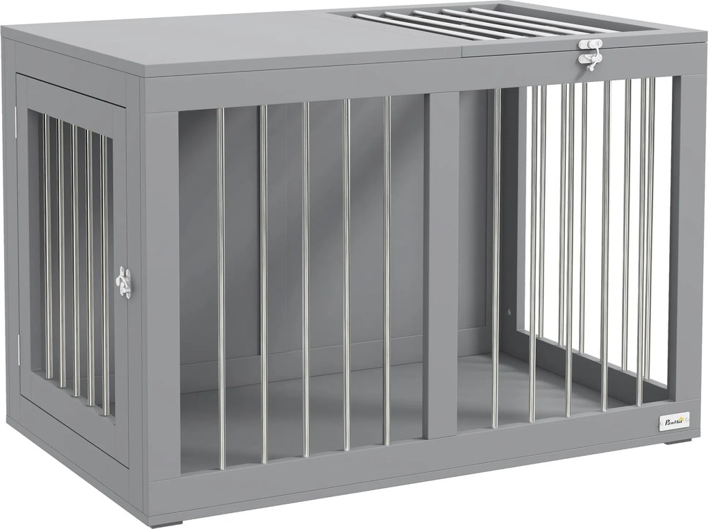 PawHut Psí Kotec Nábytek se 2 Dveřmi Ocelový Psí Kotec pro Domácnost Vnitřní Psí Dům pro Střední Psy do 20 kg Noční Stolek Psí Kotec 80 x 50 x 56,5 cm