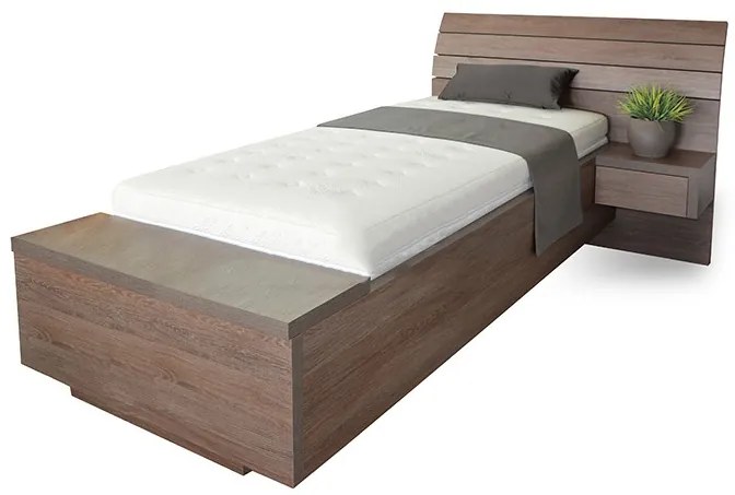 Ahorn Salina box u nohou jednolůžková postel s úložným prostorem Dekor: Akát, Rozměr: 90 x 200 cm, Noční stolek: Police pravá