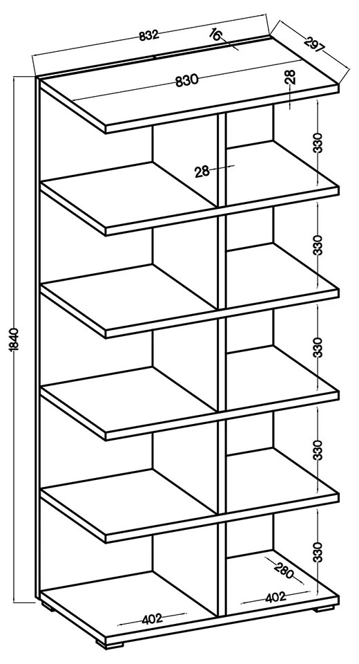 Regál MORE 05 | 83,2 x 184 cm | světle šedá | lamino o síle 28 mm, záda 16 mm