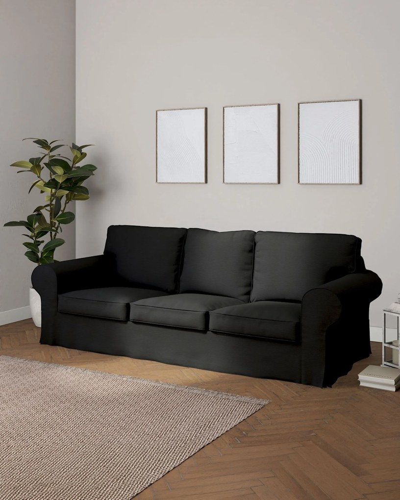 Potah na pohovku IKEA Ektorp 3-místná, rozkládací STARÝ MODEL PIXBO barva černá látka pletený vzor