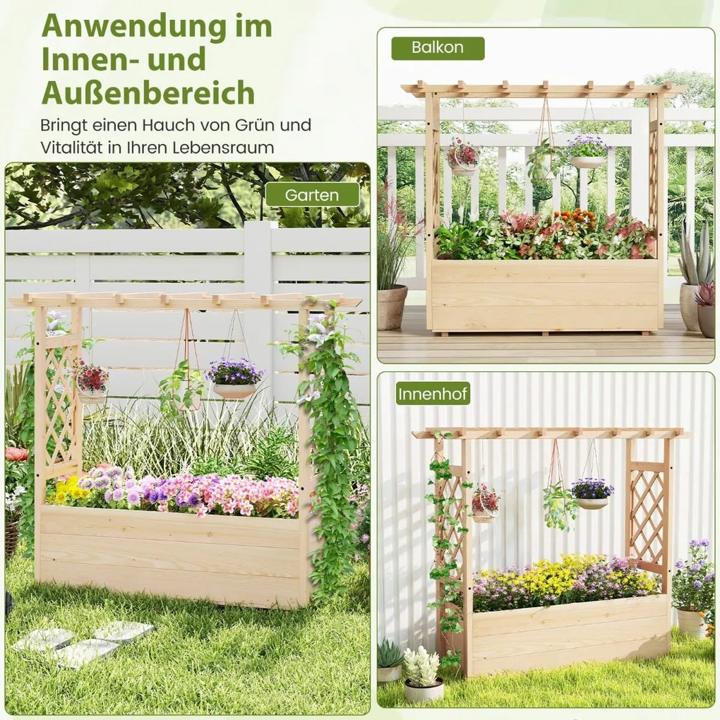 Costway Vyvýšený záhon s mříží a závěsnou střechou Truhlík – 115 × 40 × 103 cm