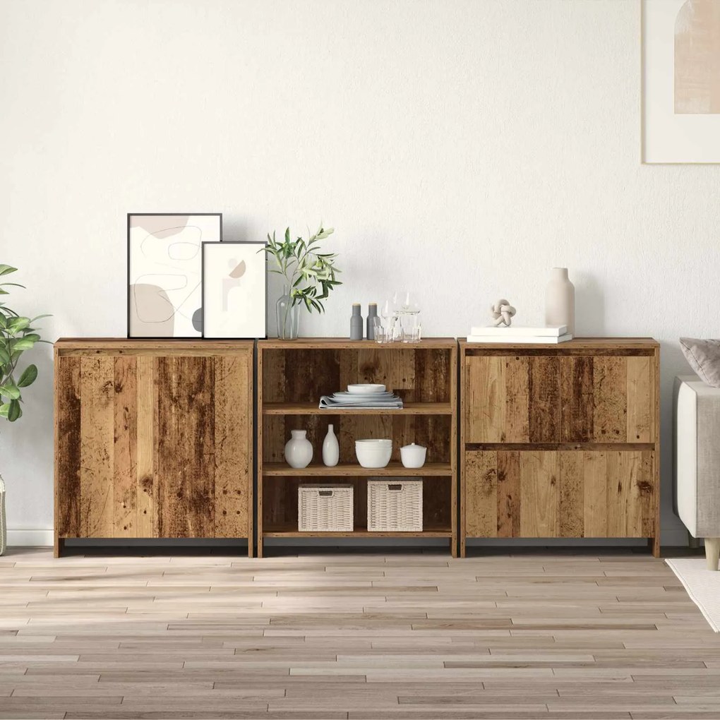 Servírovací skříň 3 ks Staré dřevo 70 x 41 x 75 cm 3393156