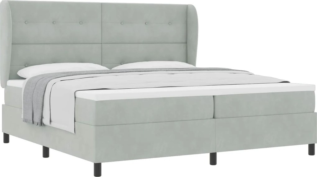 Postel s boxspringem s čelo Světle šedá 200 x 200 cm samet 3340946