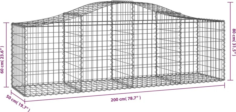 Klenuté gabionové koše 25 ks 200x50x60/80 cm pozinkované železo 3145614
