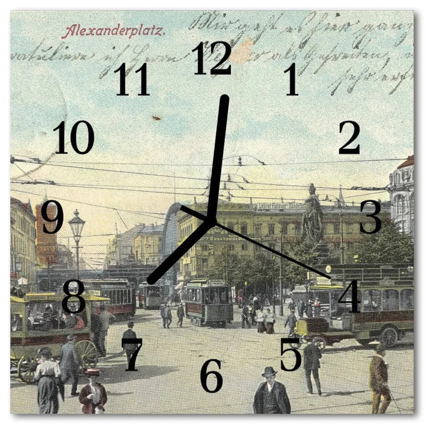 Nástenné skleněné hodiny Retro pohlednice 30x30 cm