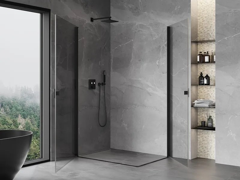 Mexen Mist-B Duo, 2-křídlý výklopný sprchový kout 100 x 70 cm, čiré sklo, černý profil, 8A2-100-070-70-00