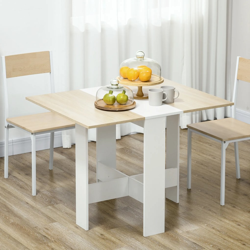 HOMCOM Skládací Jídelní Stůl Kuchyňský Stolek se 2 Sklopnými Listy pro Úsporu Místa Moderní Design 103x76x73.5cm Dřevo