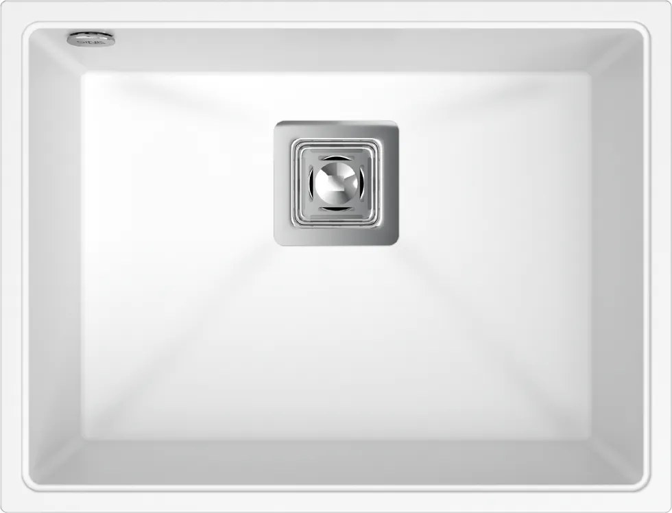 Sink Quality Argon 60, kuchyňský granitový dřez 550x420x225 mm + chromový sifon, bílá, SKQ-ARG.W.1KBO.60.X