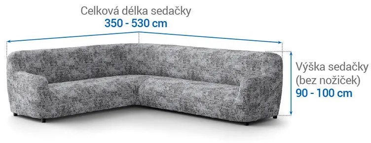 Bielastické potahy MARMO šedé rohová sedačka (š. 350 - 530 cm)