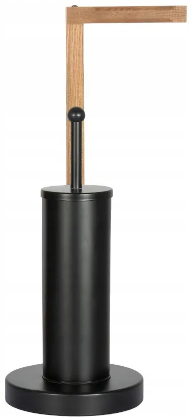 Erga Aurora Small Black, toaletní WC kartáč s dřevěným držákem na WC papír na postavení 19x19x56 cm, hnědá-černá, ERG-SEP-1340STLAZSBLA