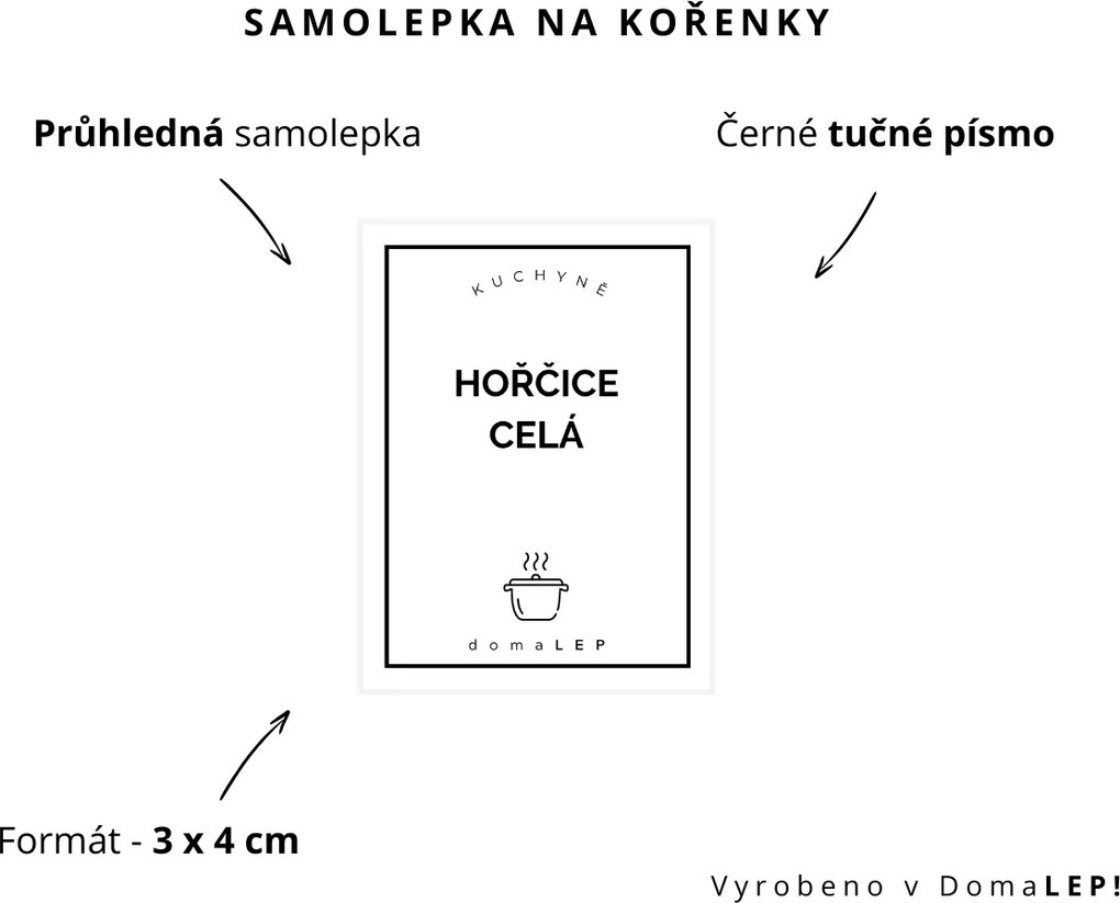 HOŘČICE CELÁ - Samolepka na kořenky 3 x 4 cm - DomaLEP varianta: BÍLÁ - základní písmo